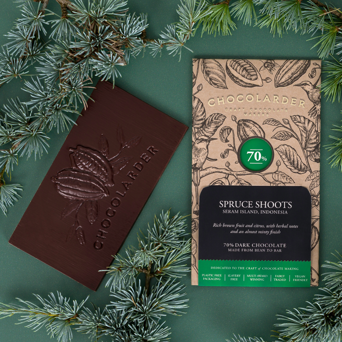 Spruce Shoots 70% Dark Bar 10 x 70g – mahalo